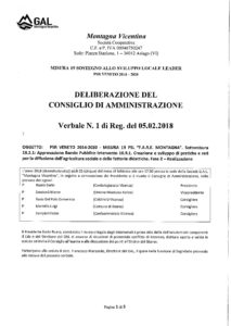 delibera n. 1_ 2018 - Approvazione Bando Pubblico Tipo di Intervento 16.9.1 - Gal Montagna Vicentina